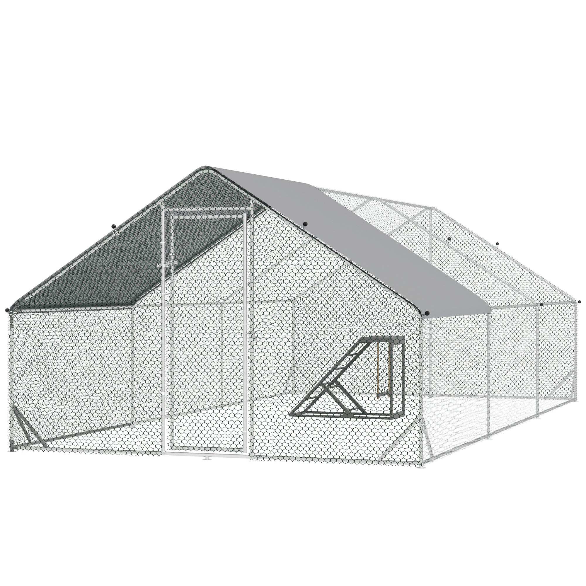 PawHut Walk-in Galvanised Steel Chicken Run with Chicken Activity Shel ...