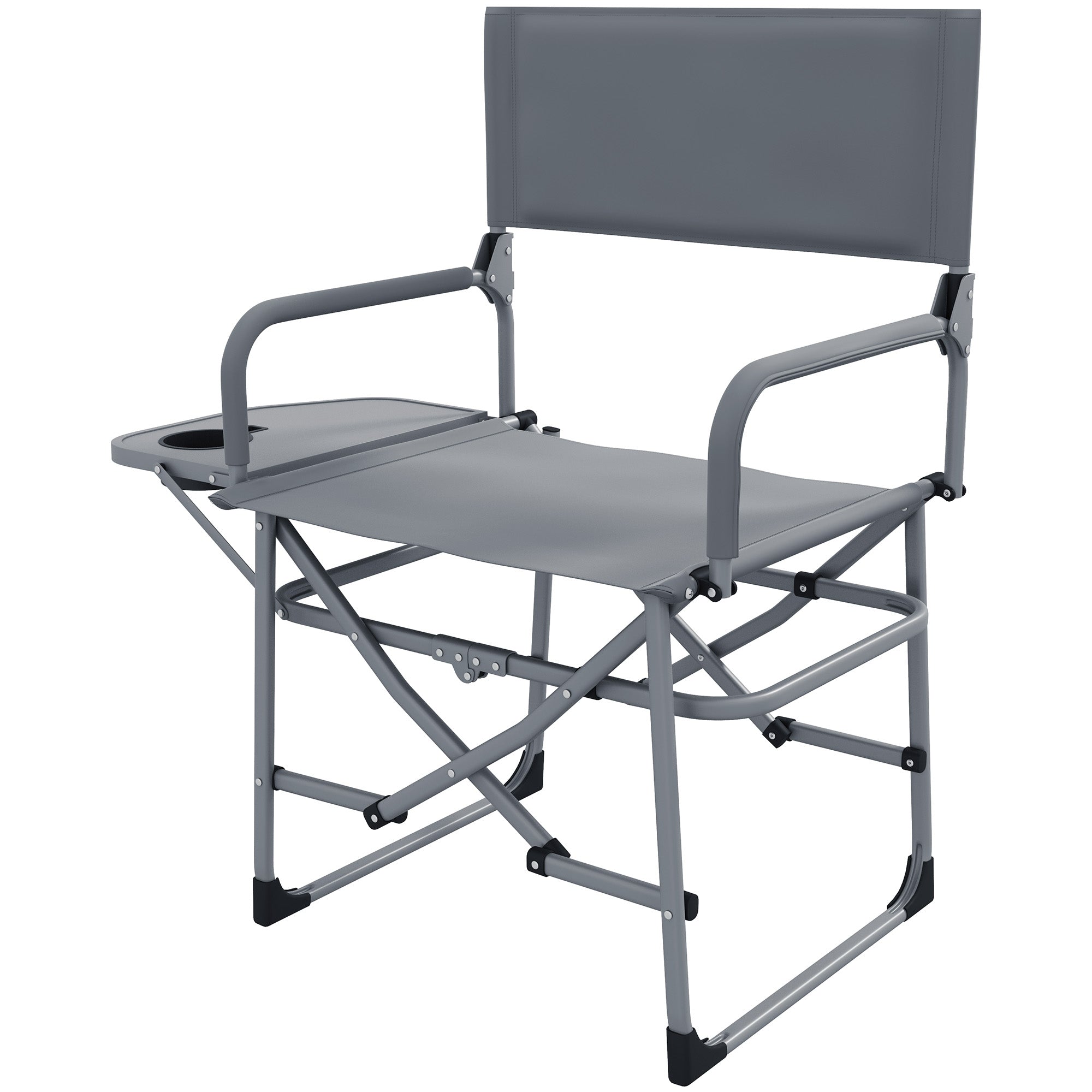 Outsunny Folding Directors Camping Chair, with Side Table - Grey ...