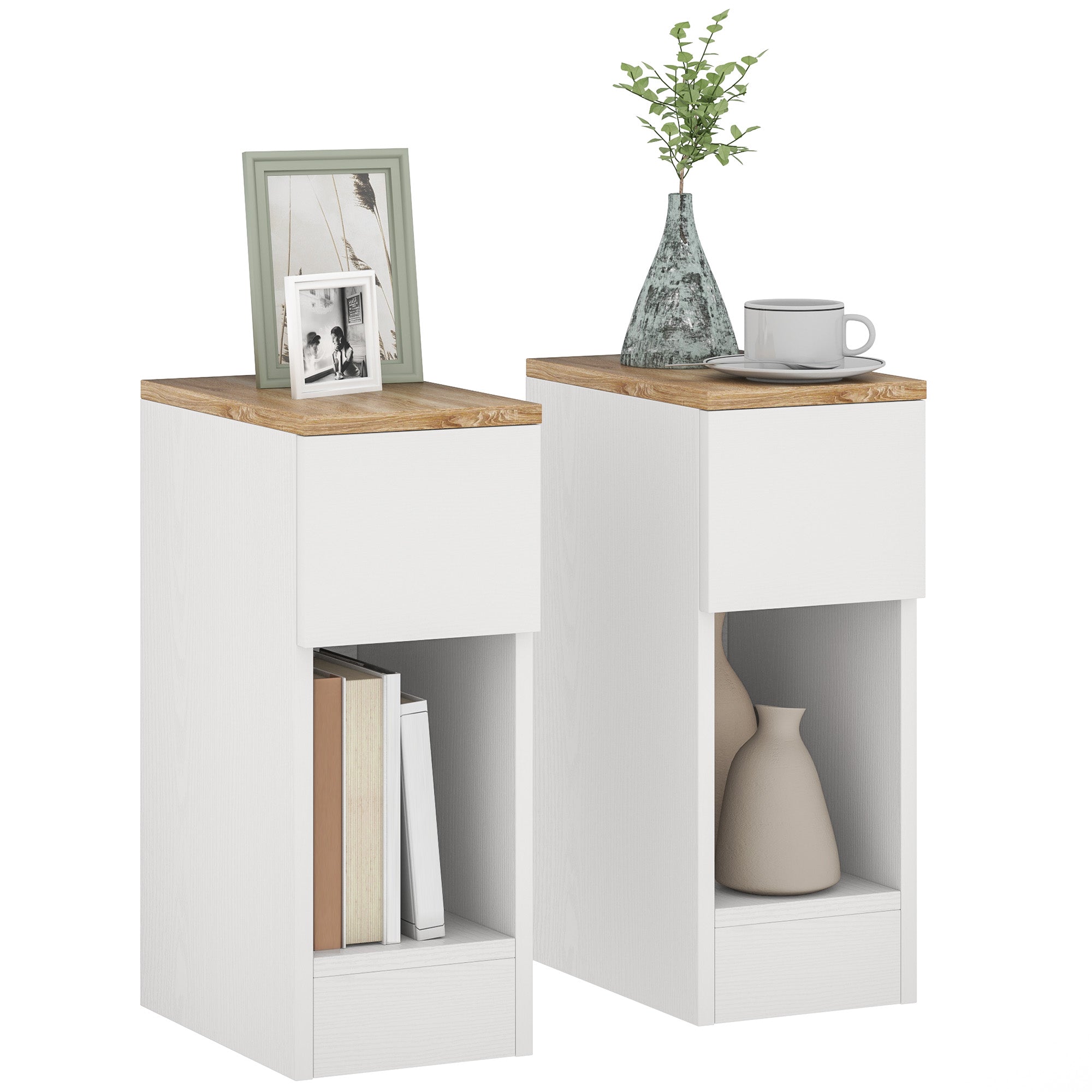 Set of Two Modern Storage Bedside Tables - White – Adams Allsorts