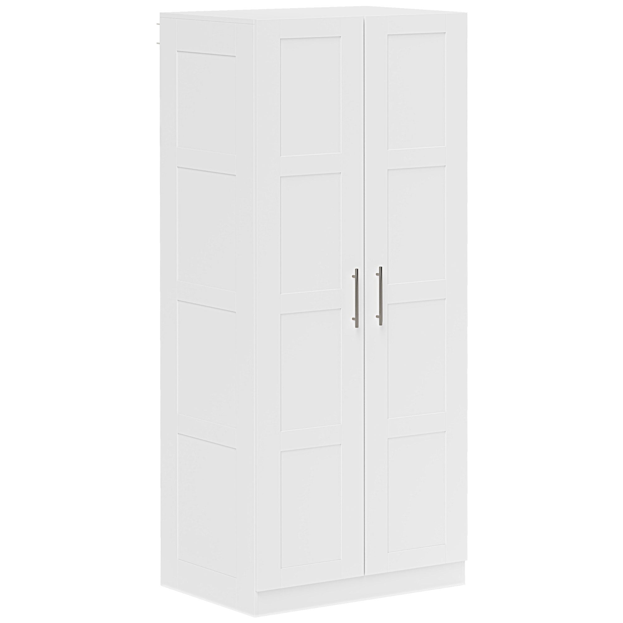 Double Paneled Door Wardrobe, with Shelves - White – Adams Allsorts
