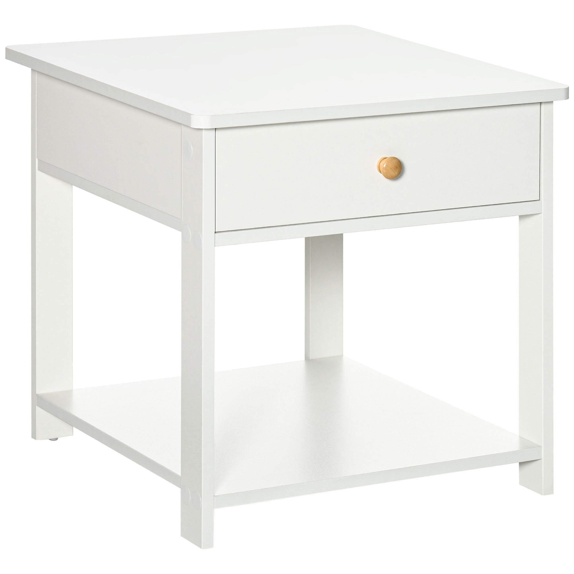 Bedside Table with Drawer and Bottom Shelf, Square Side End Table for ...