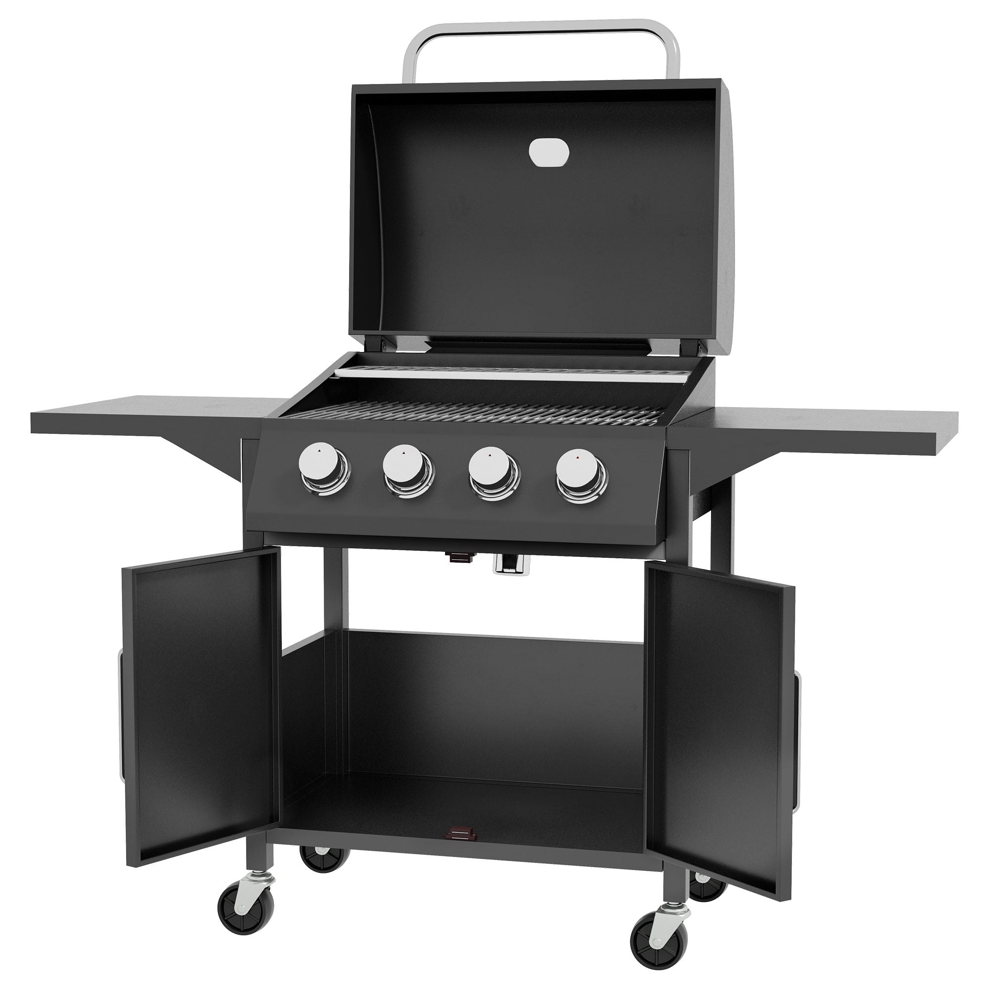 4 Burner Gas BBQ Grill Outdoor Portable Barbecue Trolley w/ Warming Ra ...