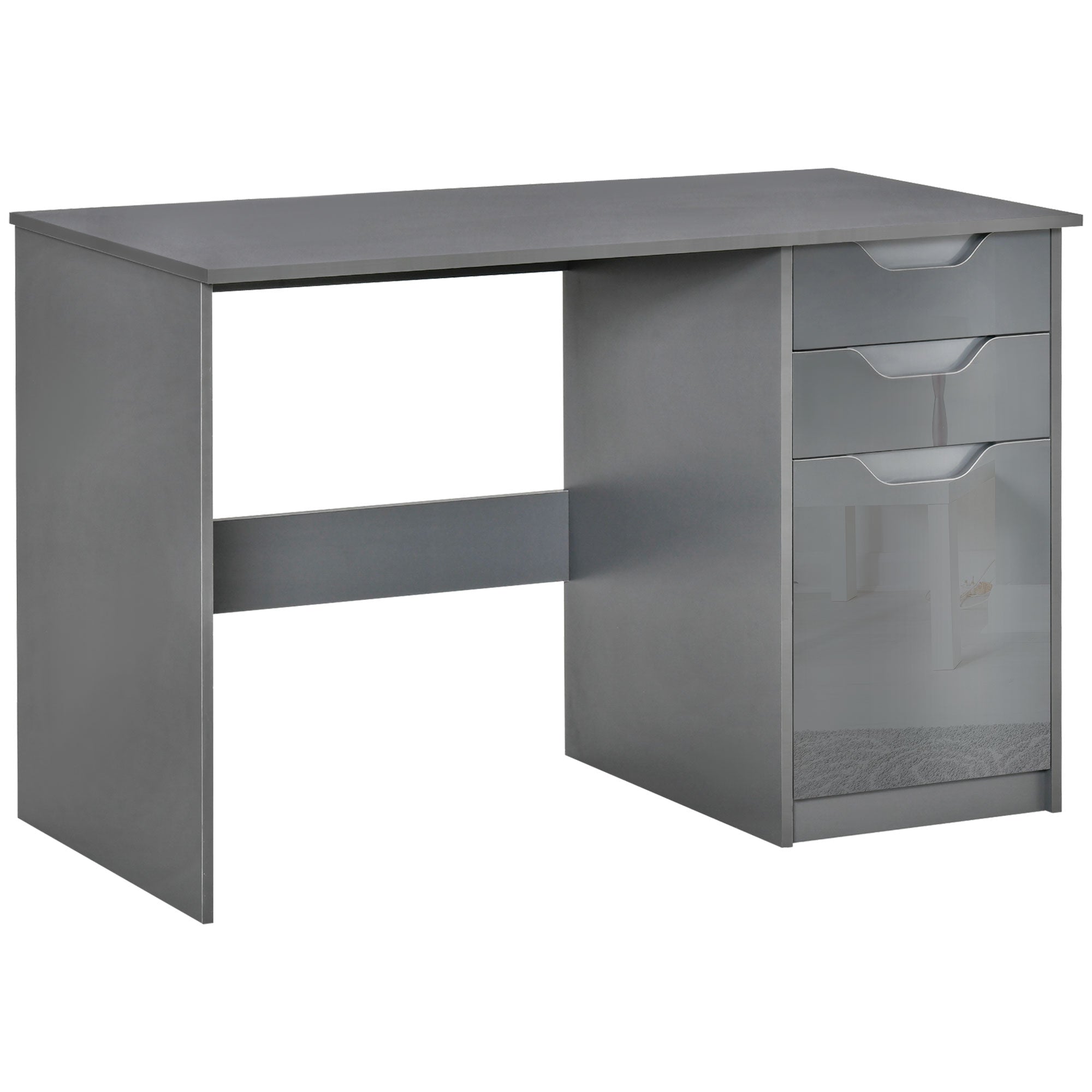 High Gloss Computer Desk with Drawers, Modern Writing Workstation with ...