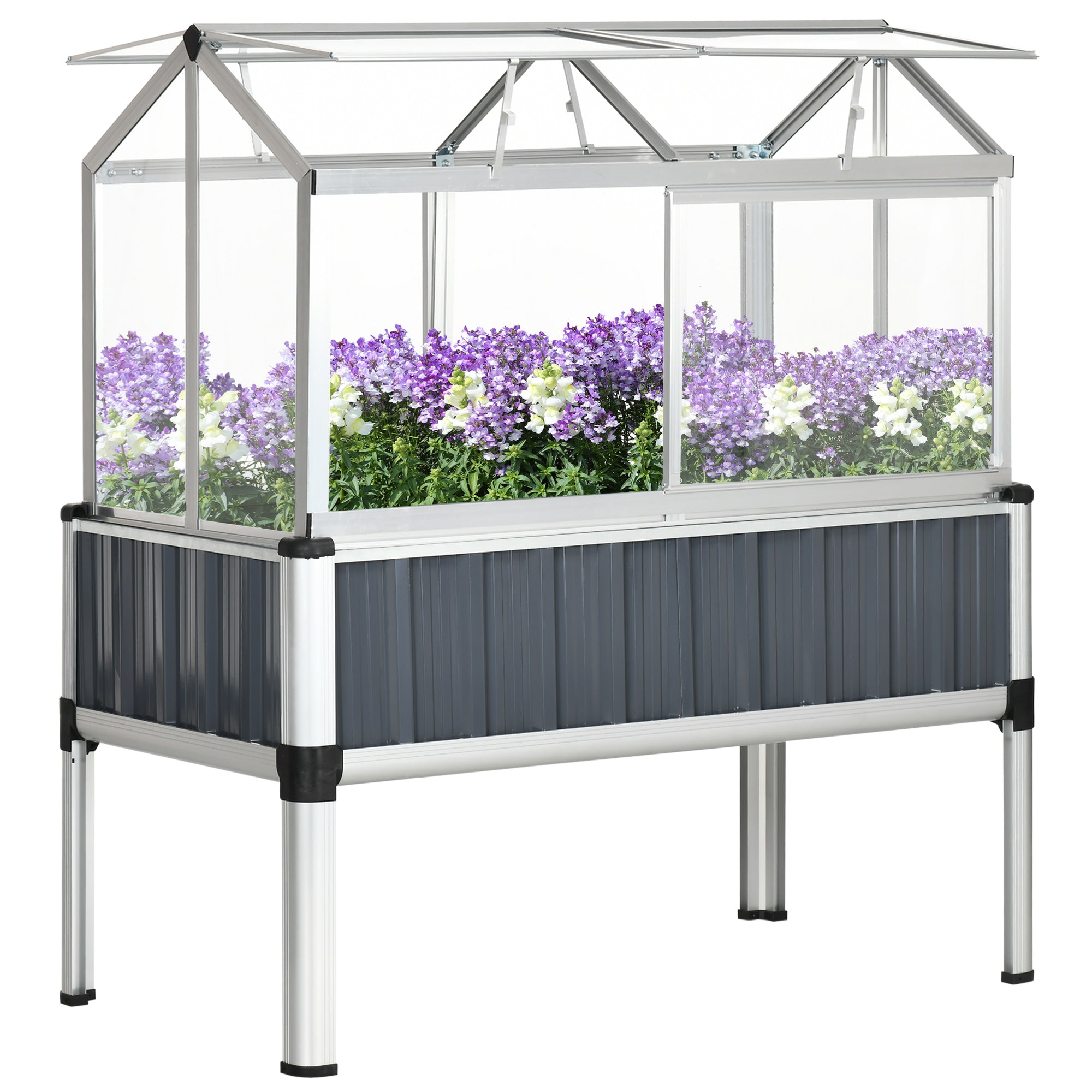 Outsunny Galvanised Steel Raised Beds for Garden with Greenhouse, Rais ...